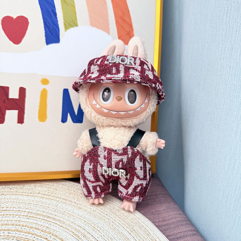 Designer-Inspired Printed Overalls Outfit For Labubu - Labubu Hut